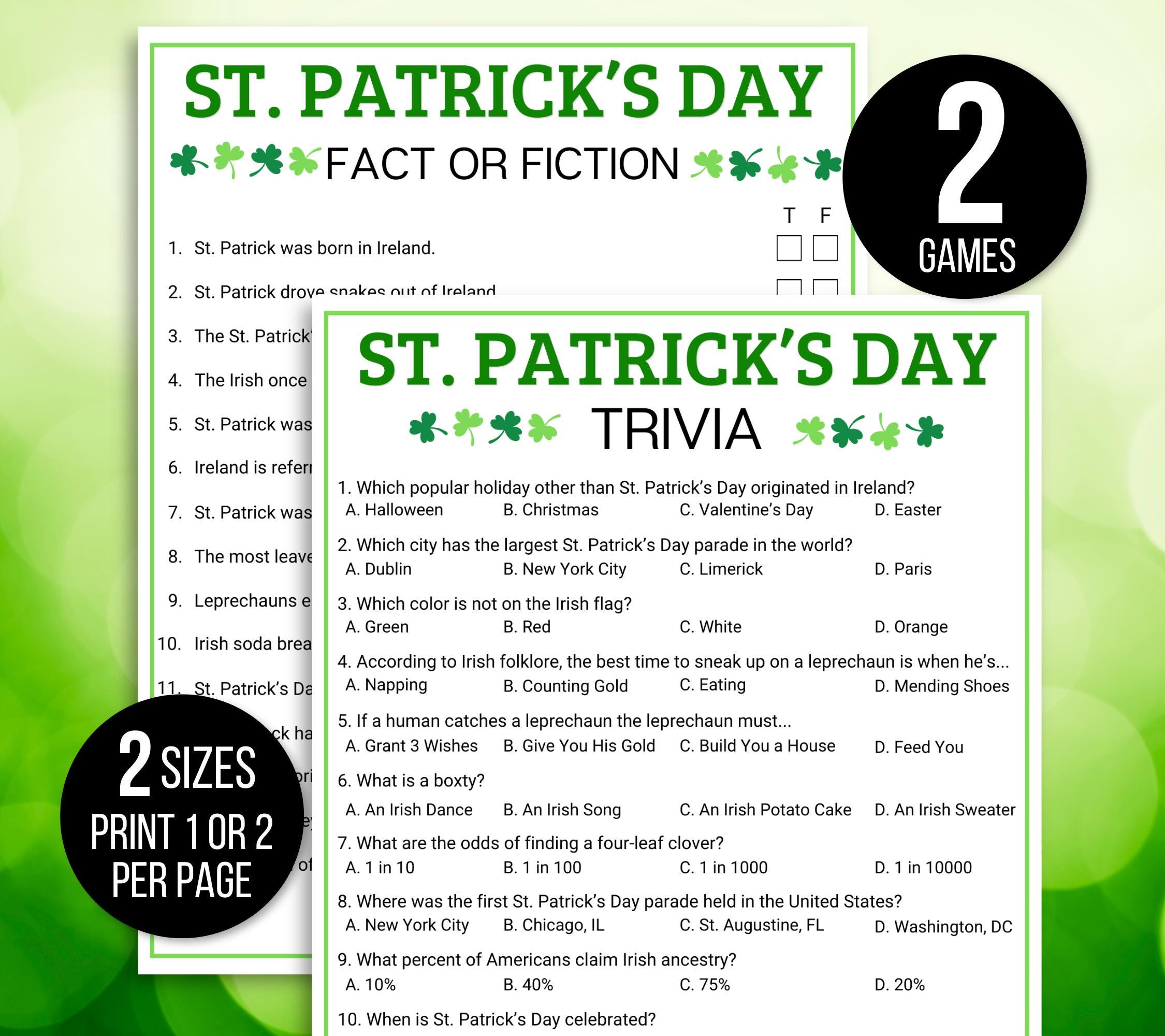 St. Patrick's Day Trivia Game, St. Patrick's Day Game, St. Patrick's ...