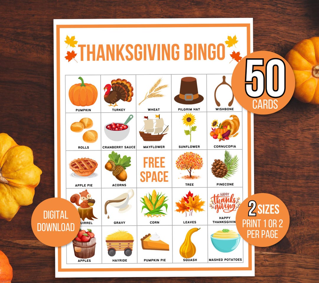 Thanksgiving Bingo, 50 Thanksgiving Bingo Cards, Thanksgiving Activity ...
