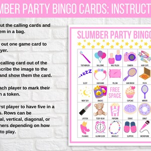 Slumber Party Bingo, Pajama Party Bingo, Sleepover Bingo, 30 Slumber ...