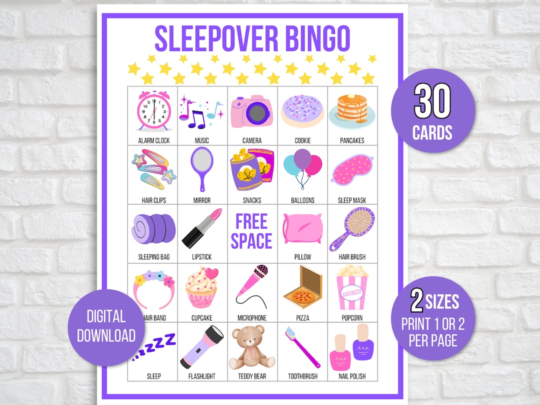 Sleepover Bingo, Sleepover Game, Slumber Party Bingo, Pajama Party ...