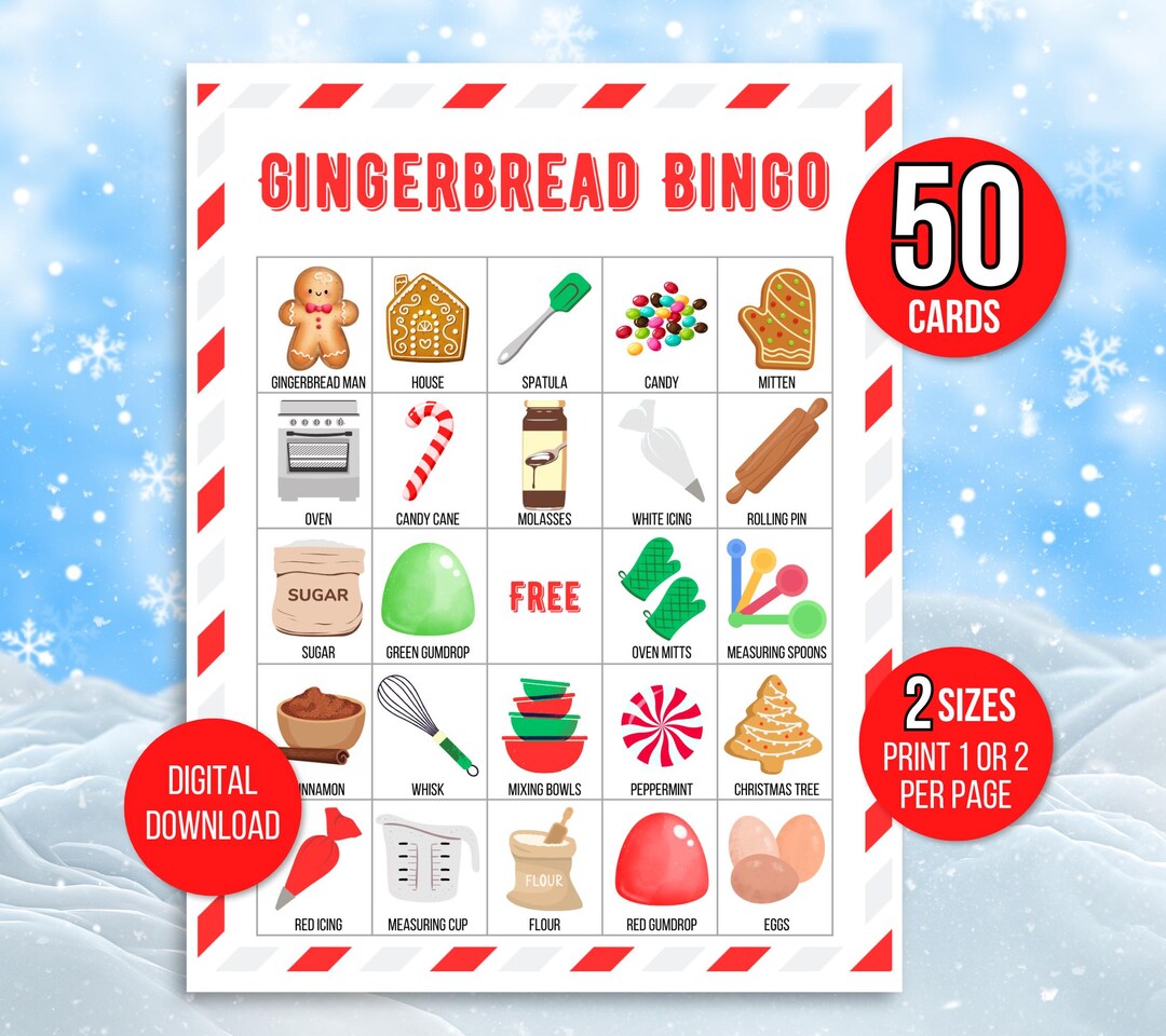 Gingerbread Bingo, 50 Gingerbread Bingo Cards, Christmas Baking Bingo ...