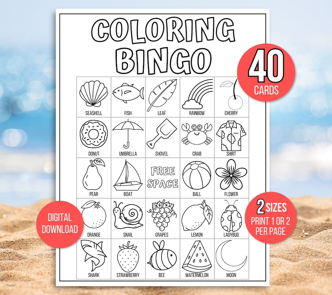 Coloring Bingo, 40 Coloring Bingo Cards, Coloring Bingo Game, Coloring ...
