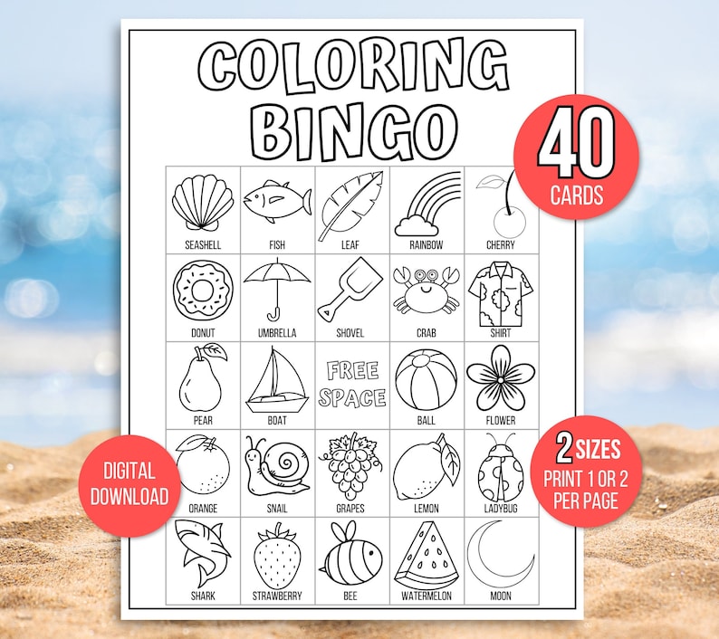 Coloring Bingo, 40 Coloring Bingo Cards, Coloring Bingo Game, Coloring ...