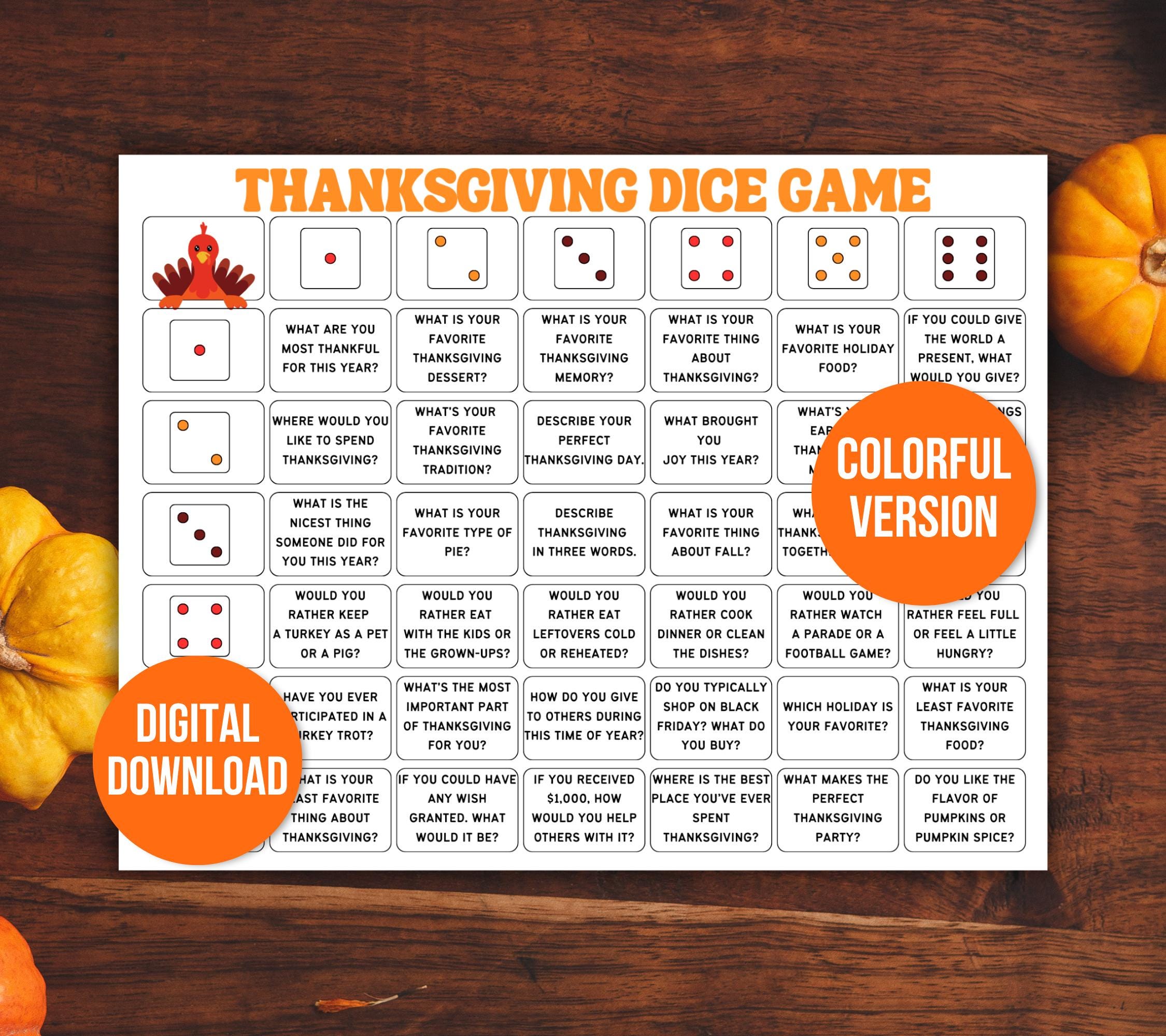 Thanksgiving Gratitude Dice Game, Gratitude Dice Game, Thanksgiving ...