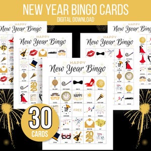New Year's Bingo, 30 Happy New Year's Eve Bingo Cards, New Year's ...
