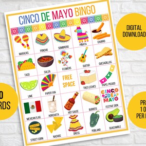 Cinco De Mayo Bingo 30 Printable Cinco De Mayo Bingo Cards - Etsy