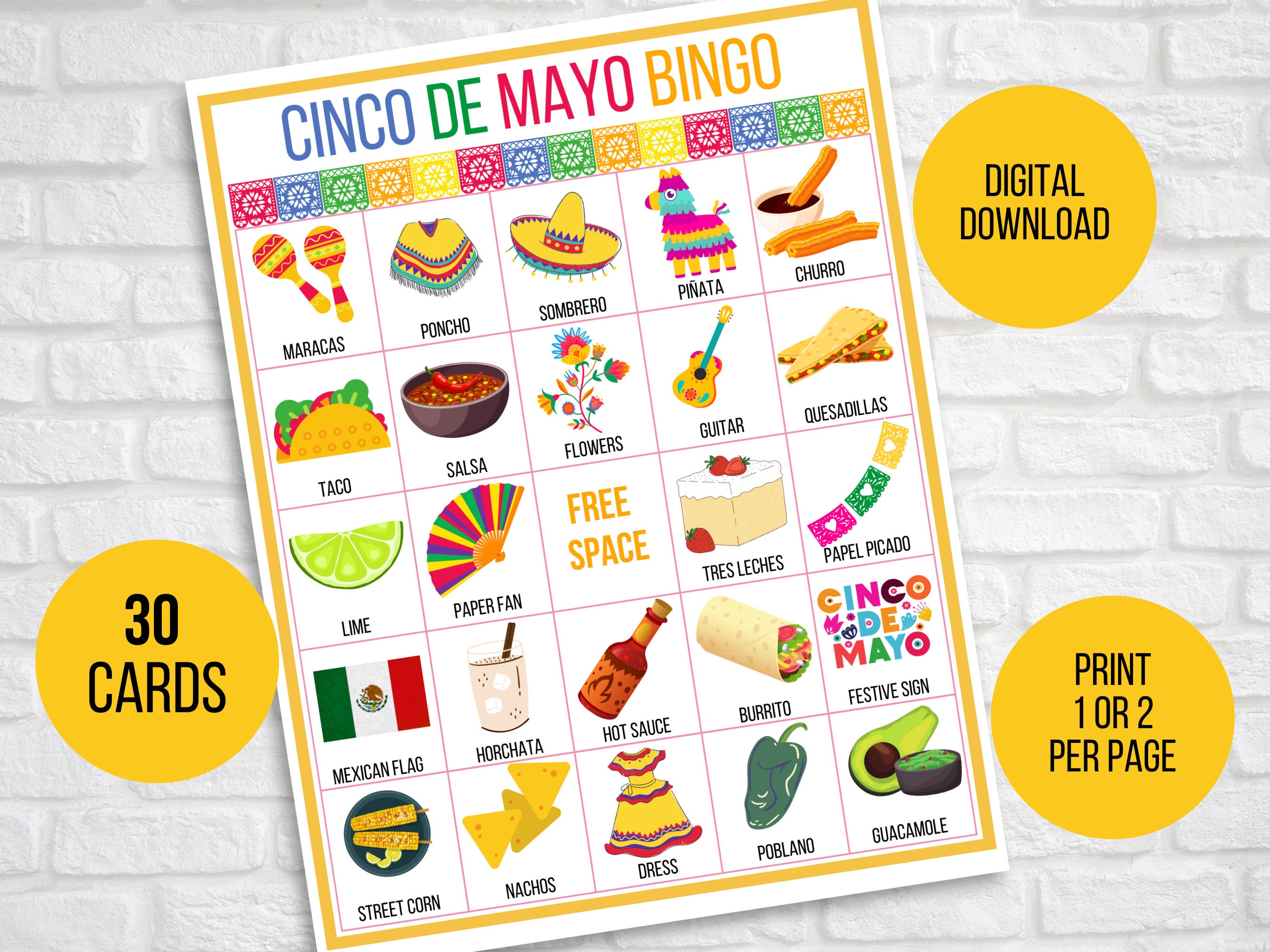 Cinco De Mayo Bingo 30 Printable Cinco De Mayo Bingo Cards - Etsy