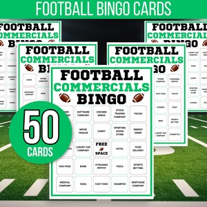 Football Commercials Bingo, 50 Big Game Day Bingo Cards, Football Watch ...