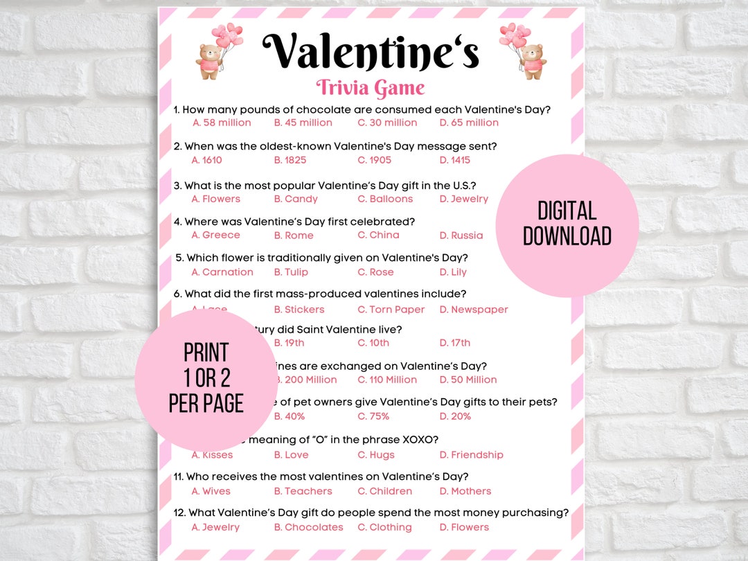 Valentine's Day Trivia Game, Valentine's Day Trivia, Fun Valentines ...