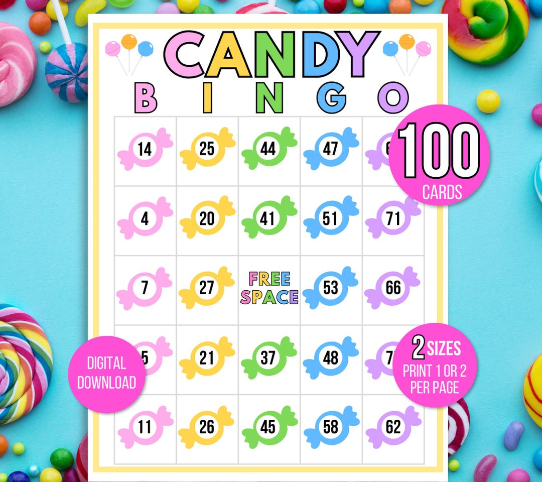 Candy Bingo, 100 Printable Candy Bingo Cards, Sweet Treats Bingo, Candy ...