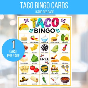 Taco Bingo, 30 Printable Taco Bingo Cards, Taco Activity for Kids, Taco ...