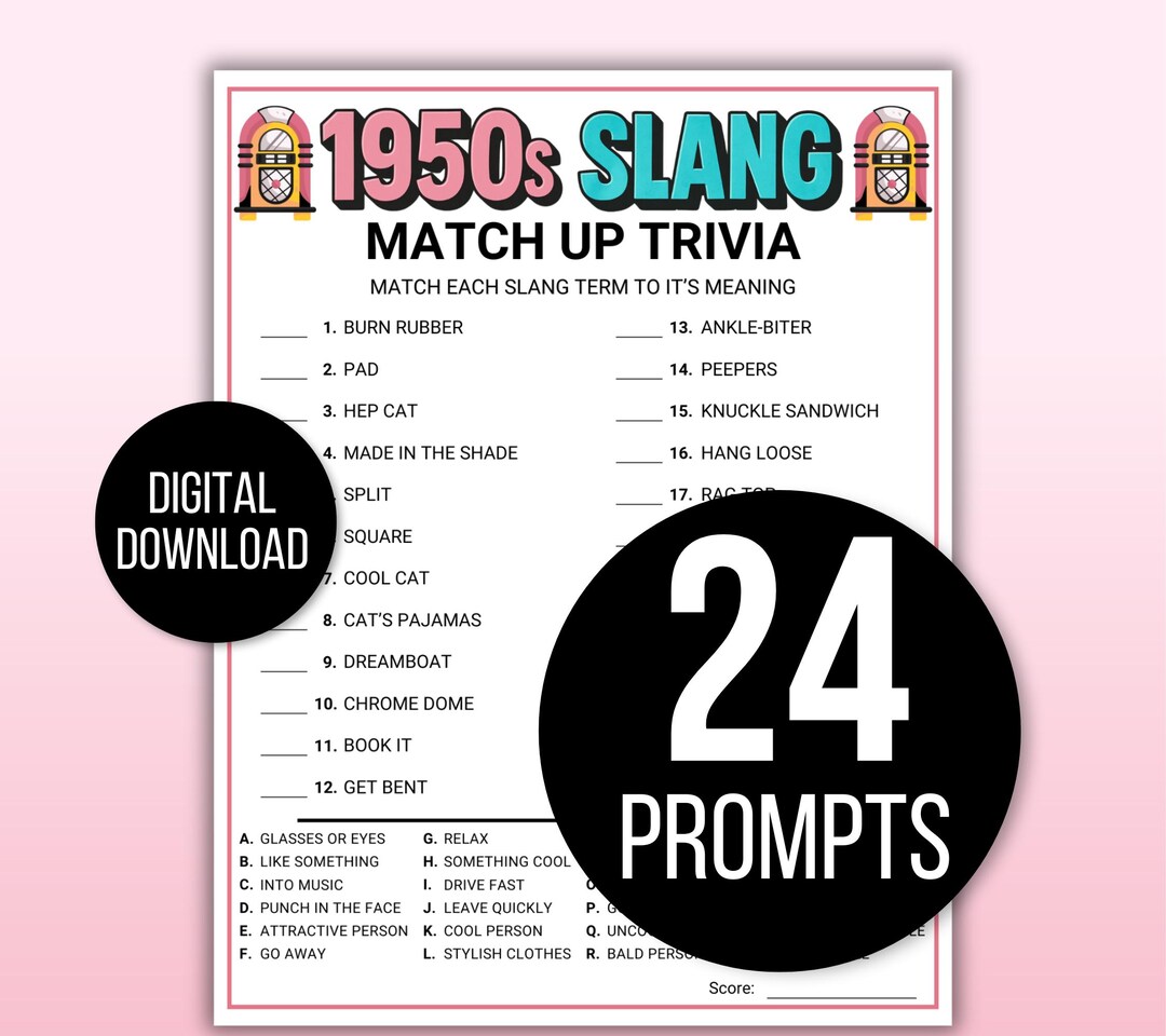 50s Trivia Game, 50s Game, 50s Slang Game, 50s Pop Culture Quiz, Fun ...