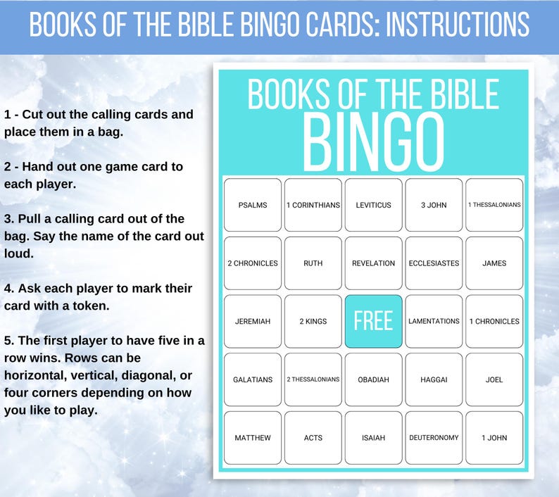 Books of the Bible Bingo, Bible Bingo, 60 Bible Bingo Cards, Bible ...