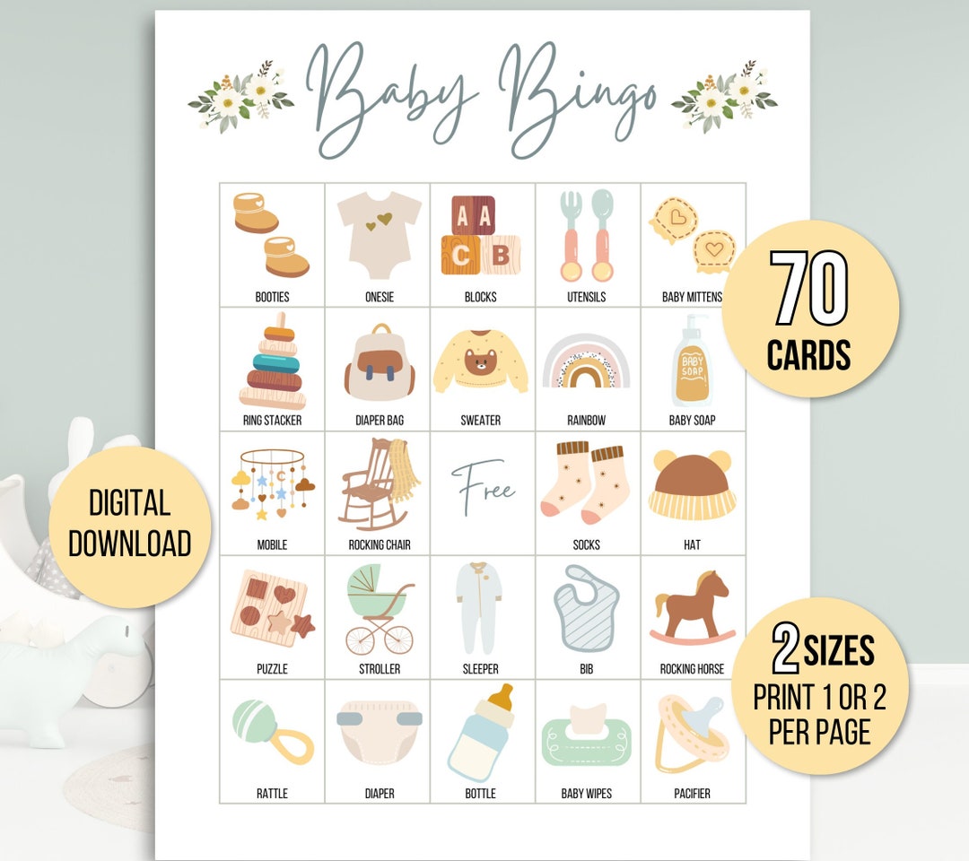 Baby Bingo, 70 Baby Bingo Cards, Baby Shower Bingo, Baby Shower Game ...