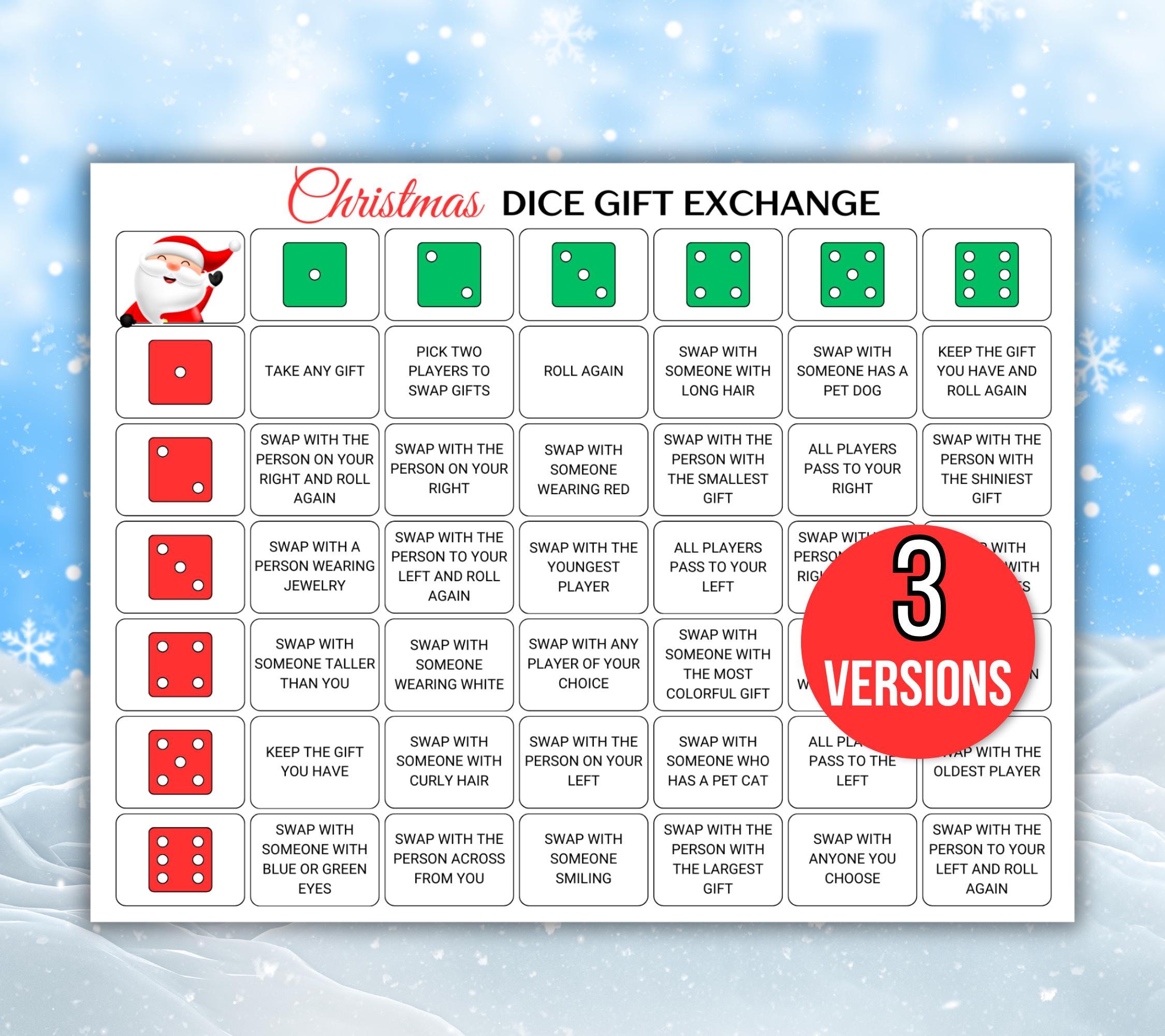 Christmas Gift Exchange Dice Game, Roll the Dice Christmas Game, Fun ...