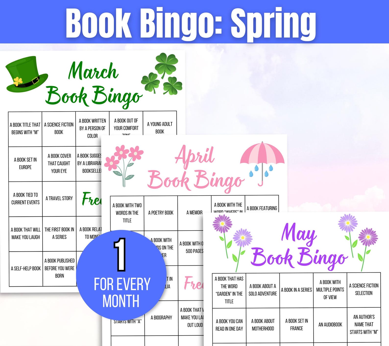 Book Bingo, 12 Monthly Book Bingo Challenges, Book Bingo for Adults ...