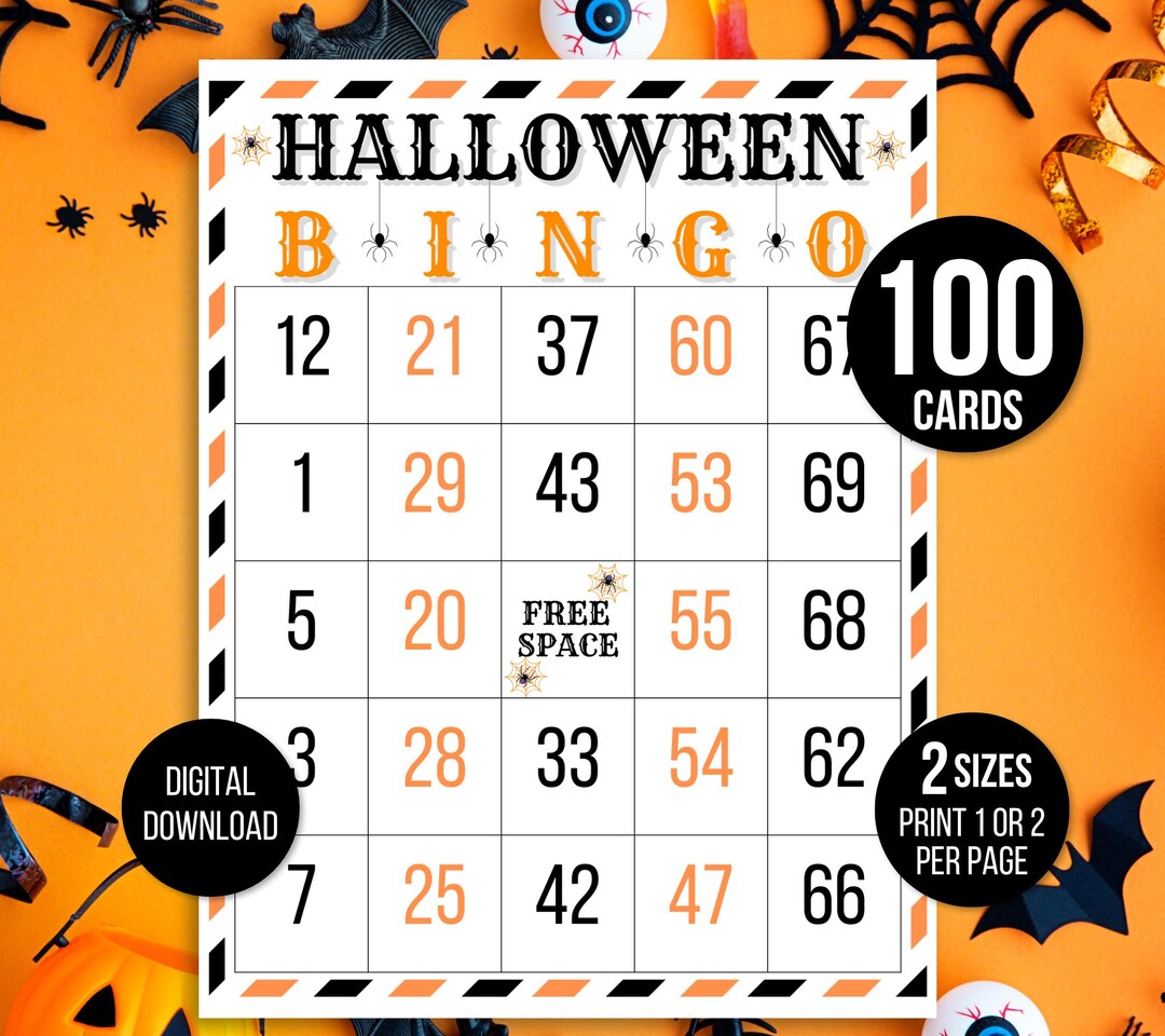 100 Halloween Bingo Cards, Halloween Number Bingo, Halloween Party Game ...