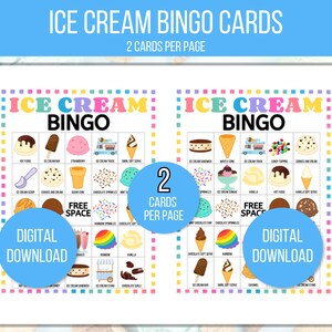 Ice Cream Bingo, 50 Printable Ice Cream Bingo Cards, Ice Cream Birthday ...