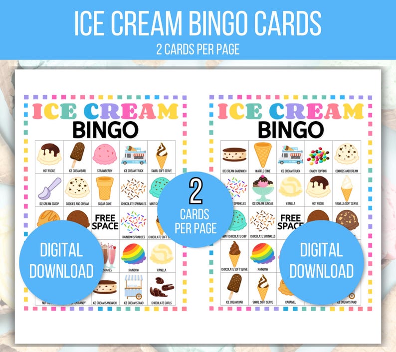 Ice Cream Bingo, 50 Printable Ice Cream Bingo Cards, Ice Cream Birthday ...