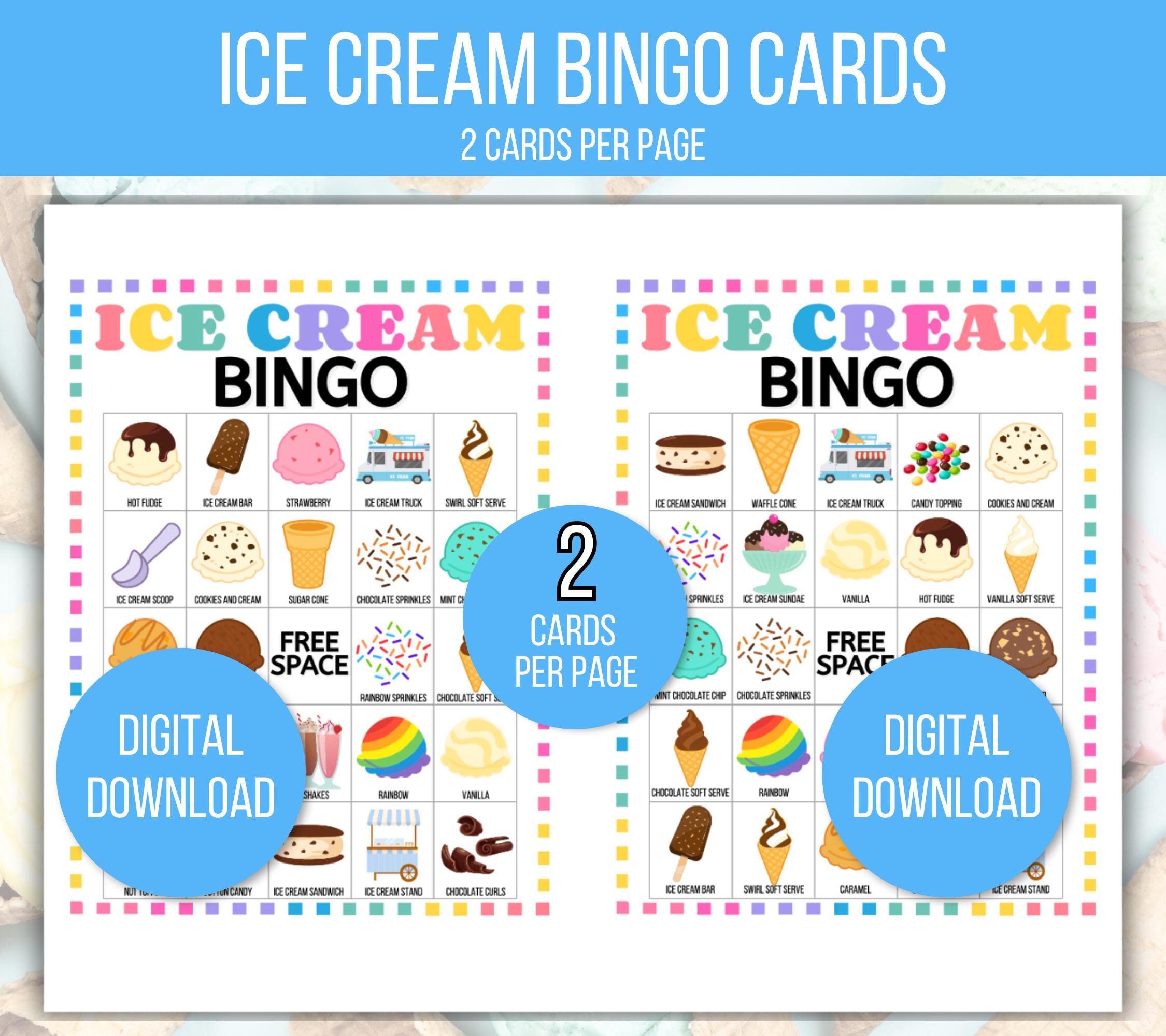 Ice Cream Bingo, 50 Printable Ice Cream Bingo Cards, Ice Cream Birthday ...