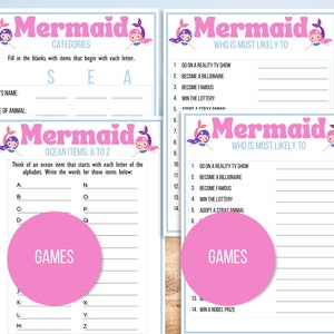 Mermaid Games Printable Bundle, Mermaid Activities, Girls Mermaid Games ...