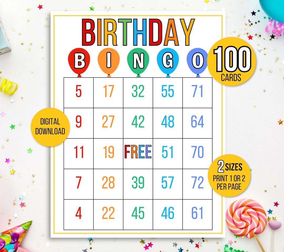 Birthday Bingo, 100 Birthday Party Bingo Cards, Birthday Game, Happy Birthday Bingo Board Game ...