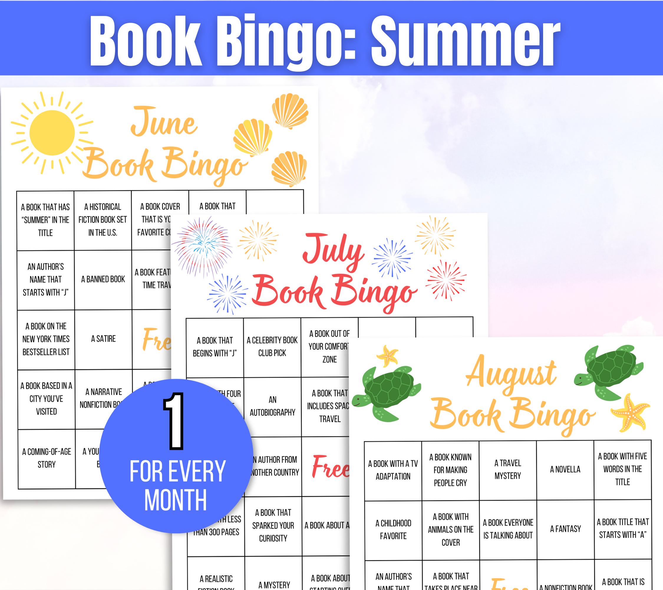 Book Bingo, 12 Monthly Book Bingo Challenges, Book Bingo for Adults ...