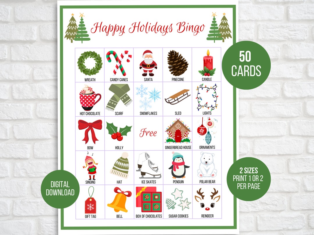 Holiday Bingo, 50 Holiday Bingo Cards, Holiday Activity, Kids Holiday ...