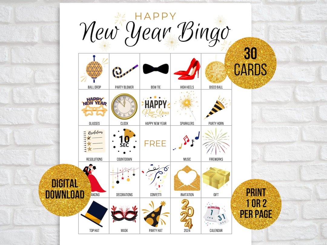 New Year's Bingo, 30 Happy New Year's Eve Bingo Cards, New Year's ...