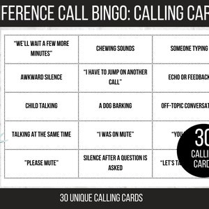 Conference Call Bingo, 50 Conference Call Bingo Game Cards, Conference ...