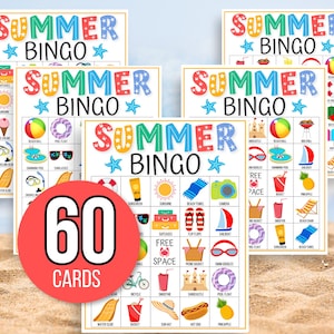 Summer Bingo, 60 Summer Bingo Cards, Summer Game, Summer Activity, Kid ...