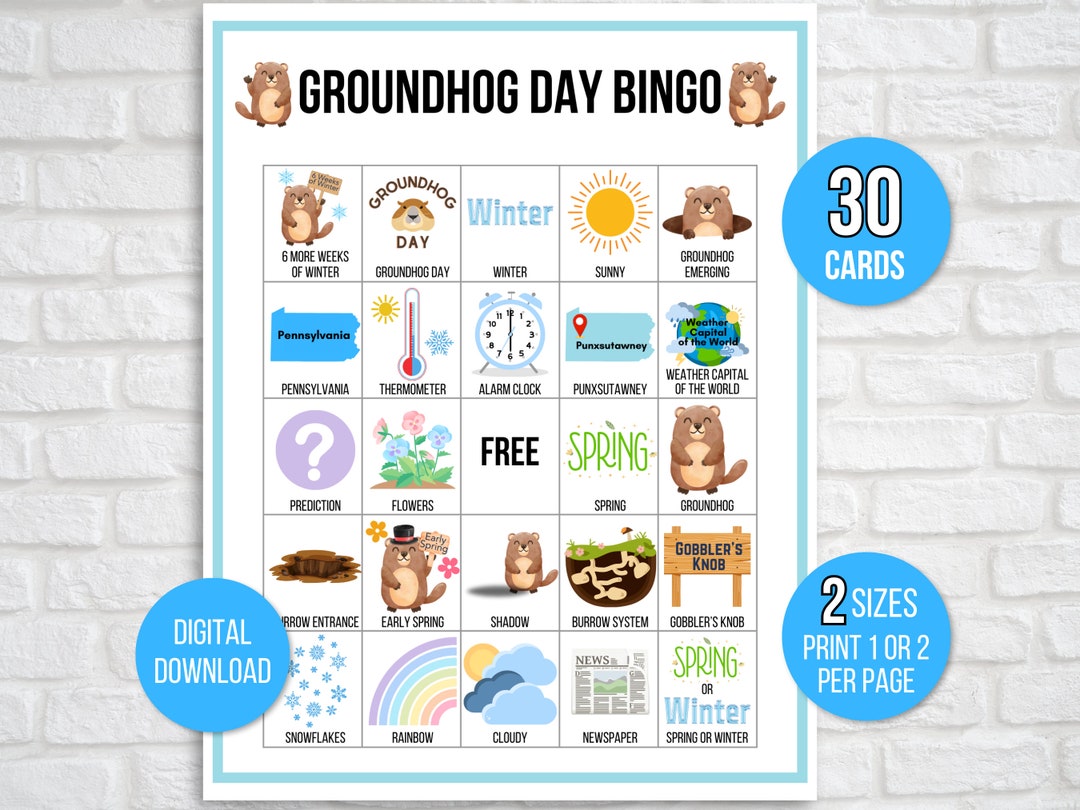 Groundhog Day Bingo, 30 Printable Groundhog Day Bingo Cards, Groundhog ...
