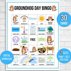 Groundhog Day Bingo, 30 Printable Groundhog Day Bingo Cards, Groundhog ...