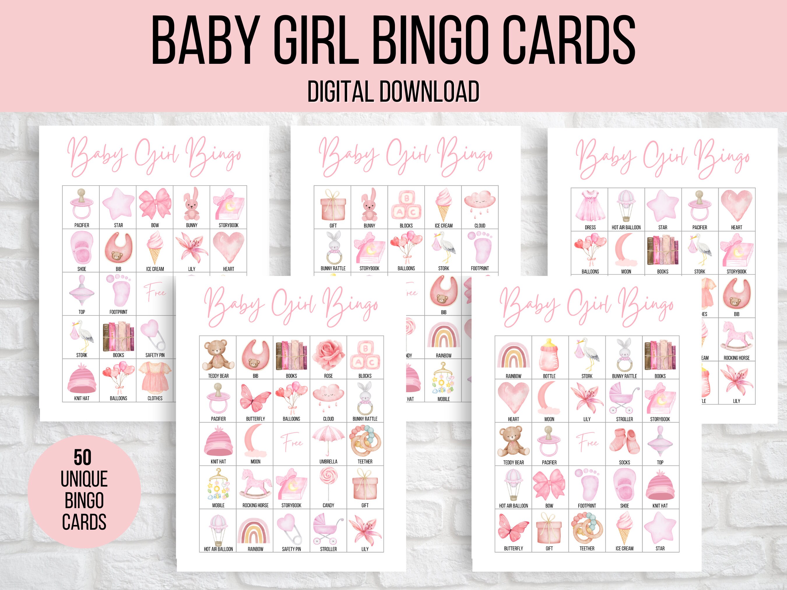 Bingo para niñas 50 tarjetas de bingo para baby shower juego - Etsy España