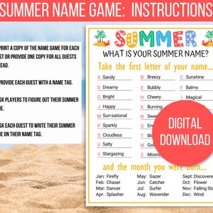 Summer Name Game, Summer Games, Summer Family Game, Summer Printable ...