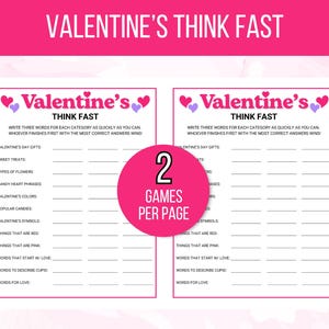 Think Fast Valentine's Day Game, Fun Valentine's Game, Printable ...
