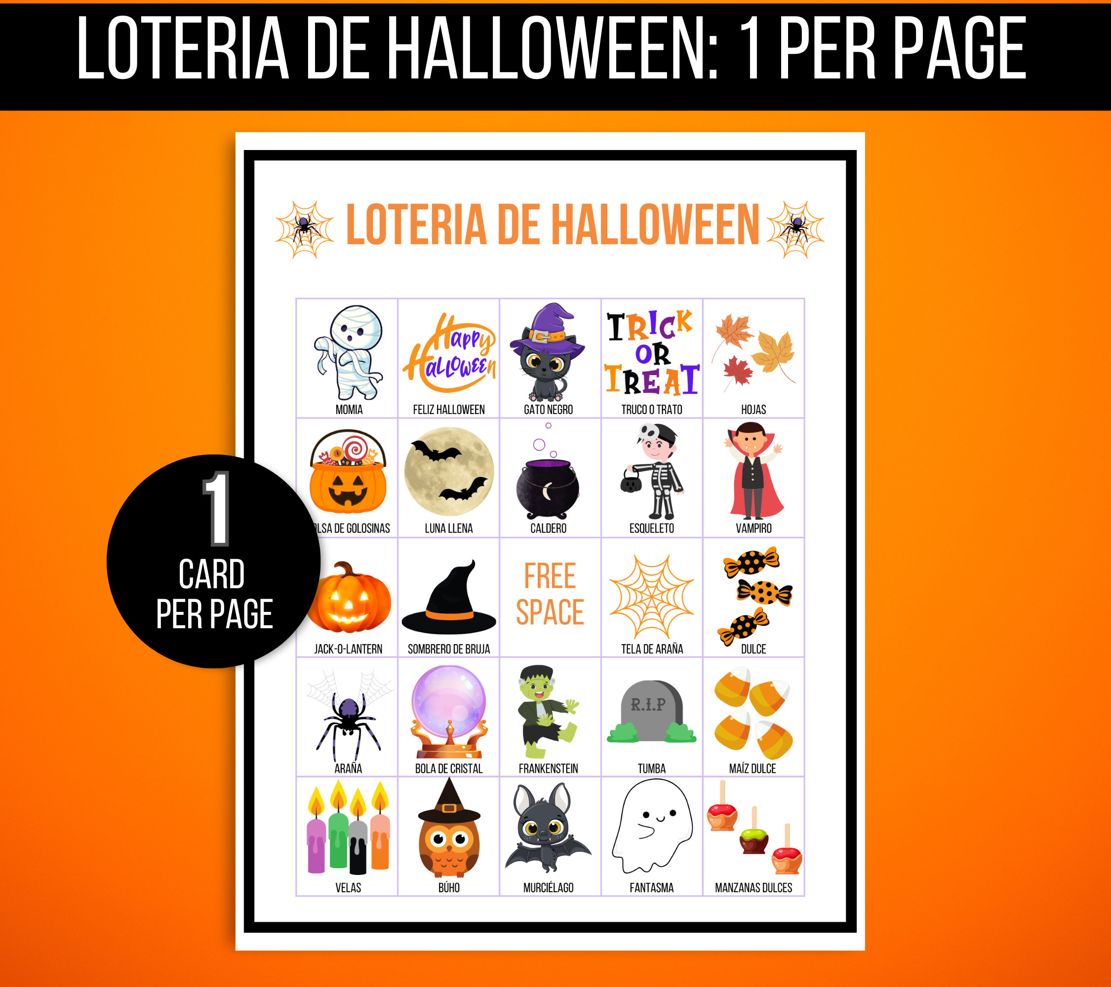 Loteria De Halloween, Spanish Halloween Bingo, 30 Spanish Halloween ...