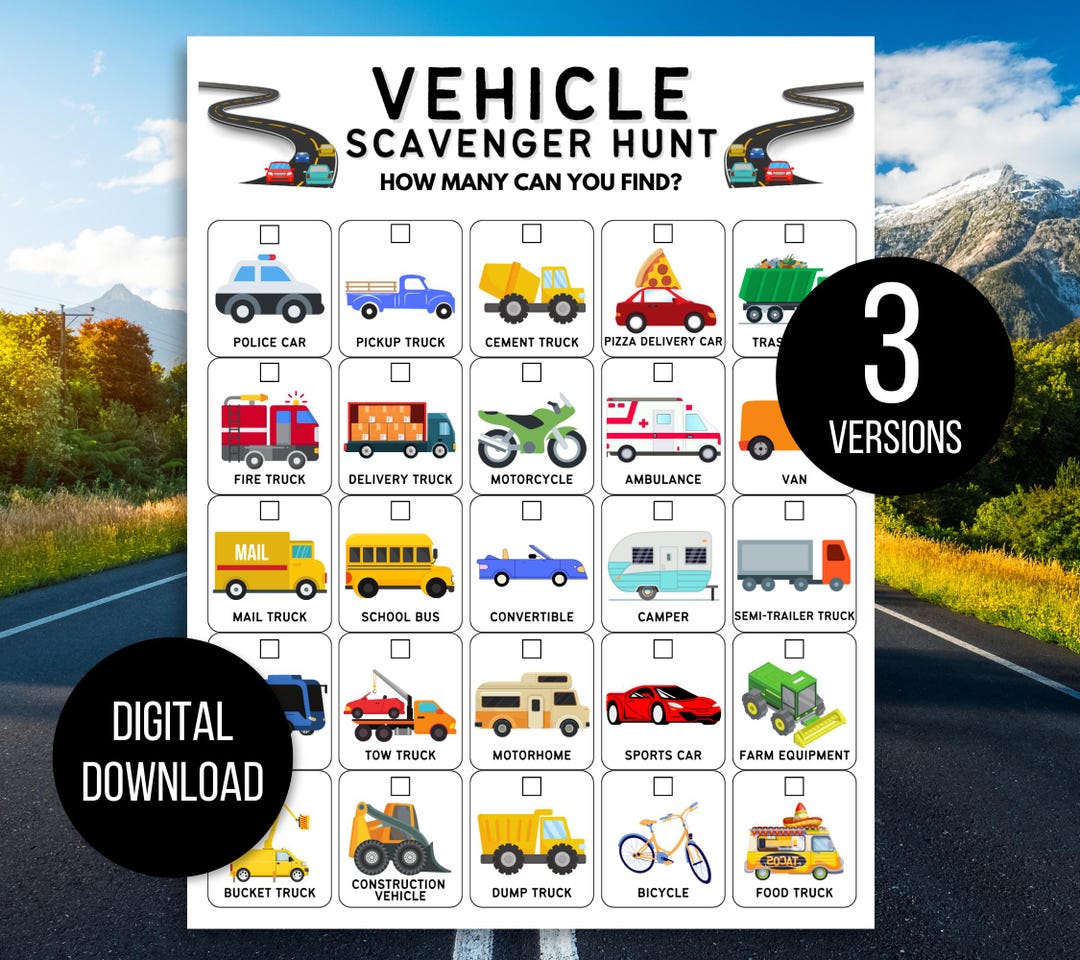 Road Trip Scavenger Hunt for Kids, Vehicle Scavenger Hunts, Road Trip ...