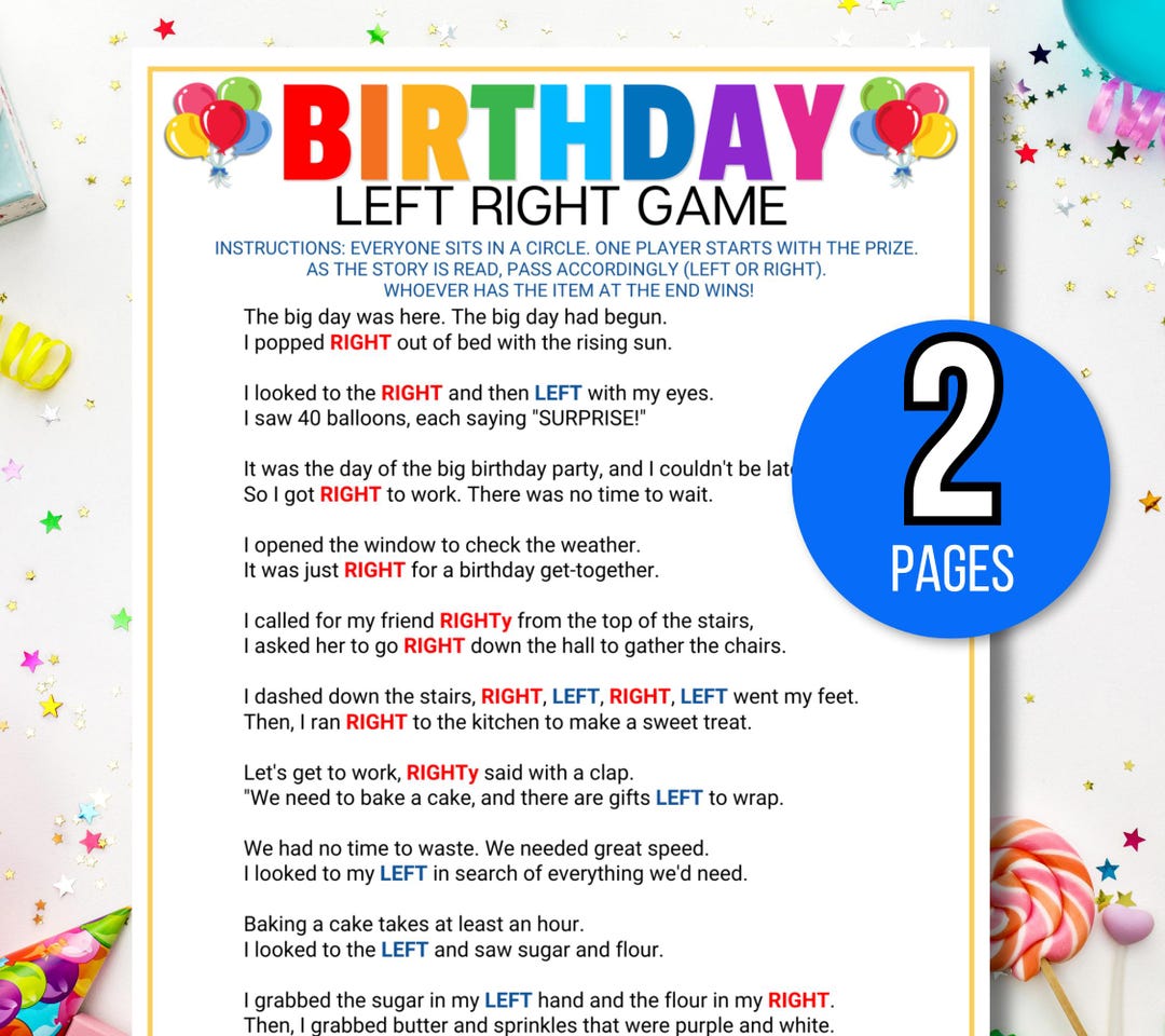 Left Right Birthday Game, Right Left Birthday Game, Kids Birthday Pass ...
