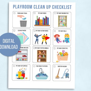 Kids Cleaning Checklist With Pictures, Kids Tidying Checklists, Kids ...