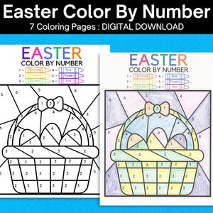 Easter Color by Number, 7 Printable Easter Coloring Pages, Easter ...