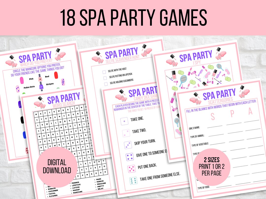 Spa Party Games Printable, Spa Party Activities, Girls Spa Party Games ...