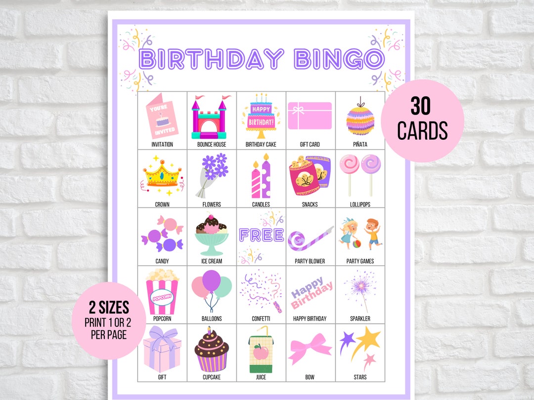 Birthday Bingo, 30 Birthday Bingo Cards, Birthday Party Game, Happy ...