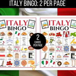 Bingo en Italie, 90 cartes de bingo de voyage en Italie, Bingo de ...