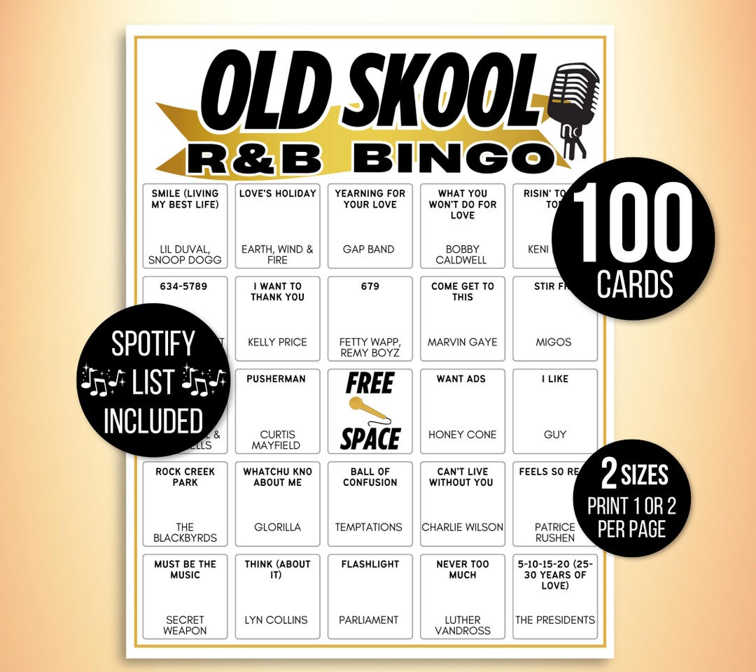 Old School R & B Bingo, Rhythm and Blues Song Bingo, Blues Music Bingo, 100 Printable Music ...