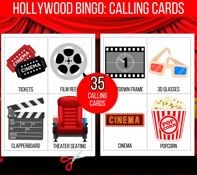 Movie Bingo, 30 Movie Bingo Cards, Hollywood Bingo, Movie Night Bingo ...