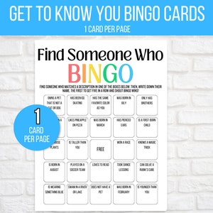Get to Know You Bingo, Find Someone Who Bingo, Find the Guest Bingo ...