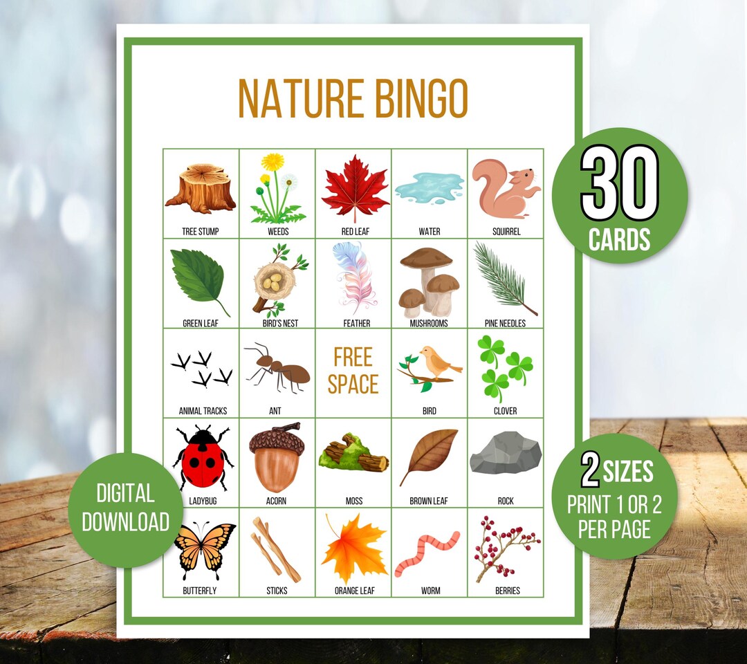 Nature Bingo, 30 Printable Nature Bingo Cards, Nature Party Game ...