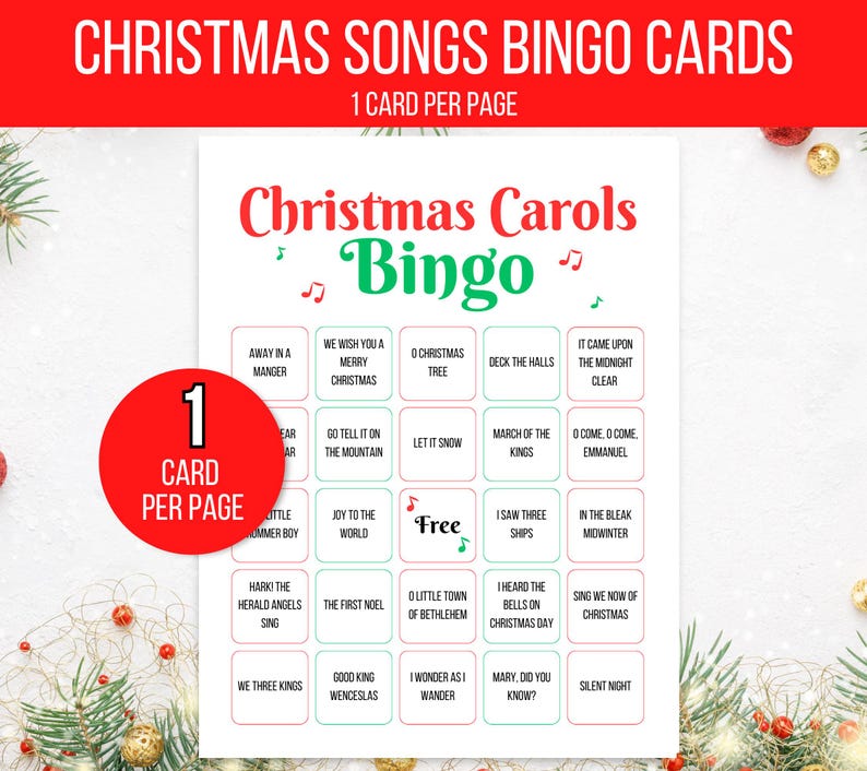 Christmas Carol Bingo, 50 Printable Christmas Carol Bingo Cards ...