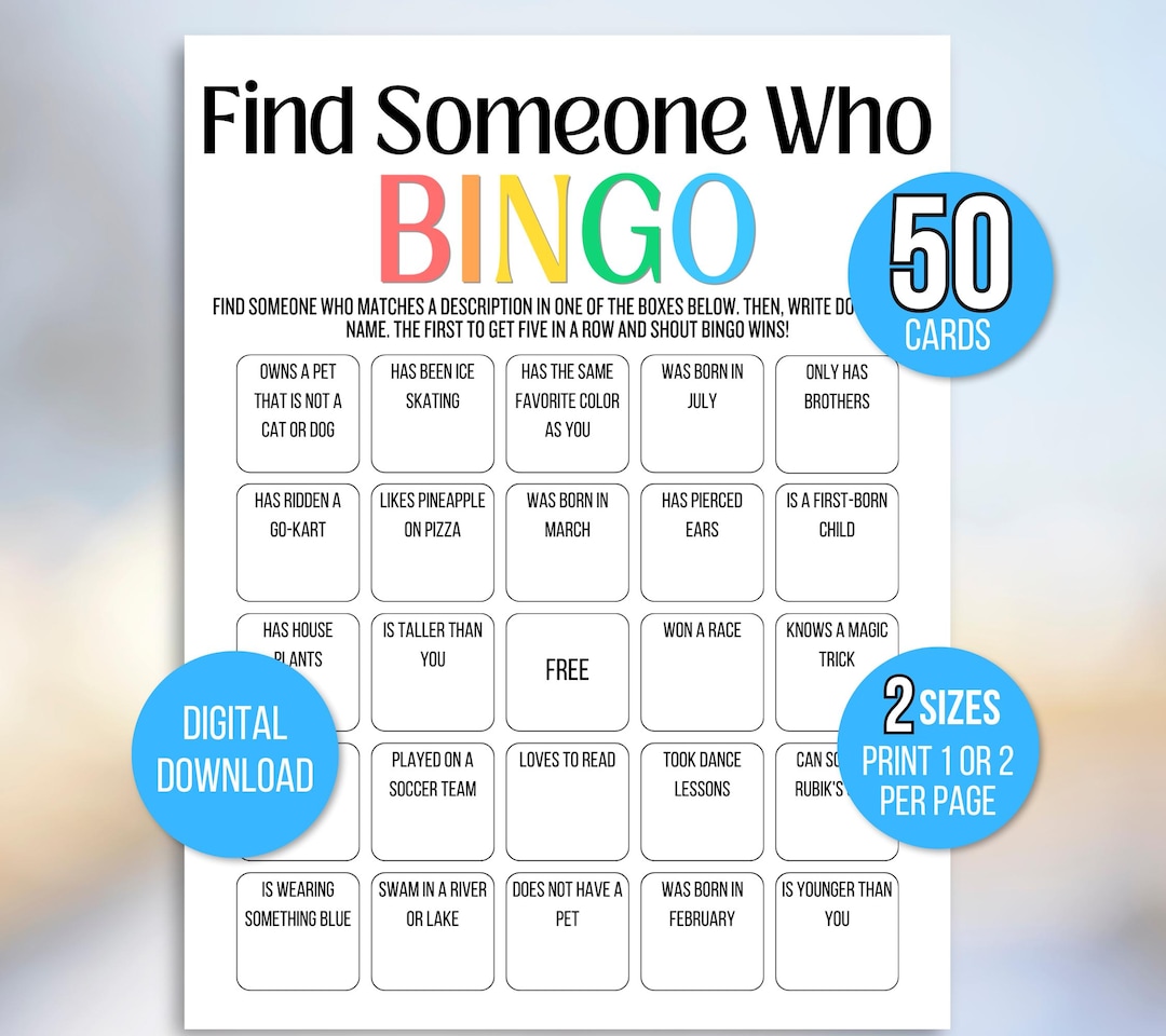 Get to Know You Bingo, Find Someone Who Bingo, Find the Guest Bingo ...